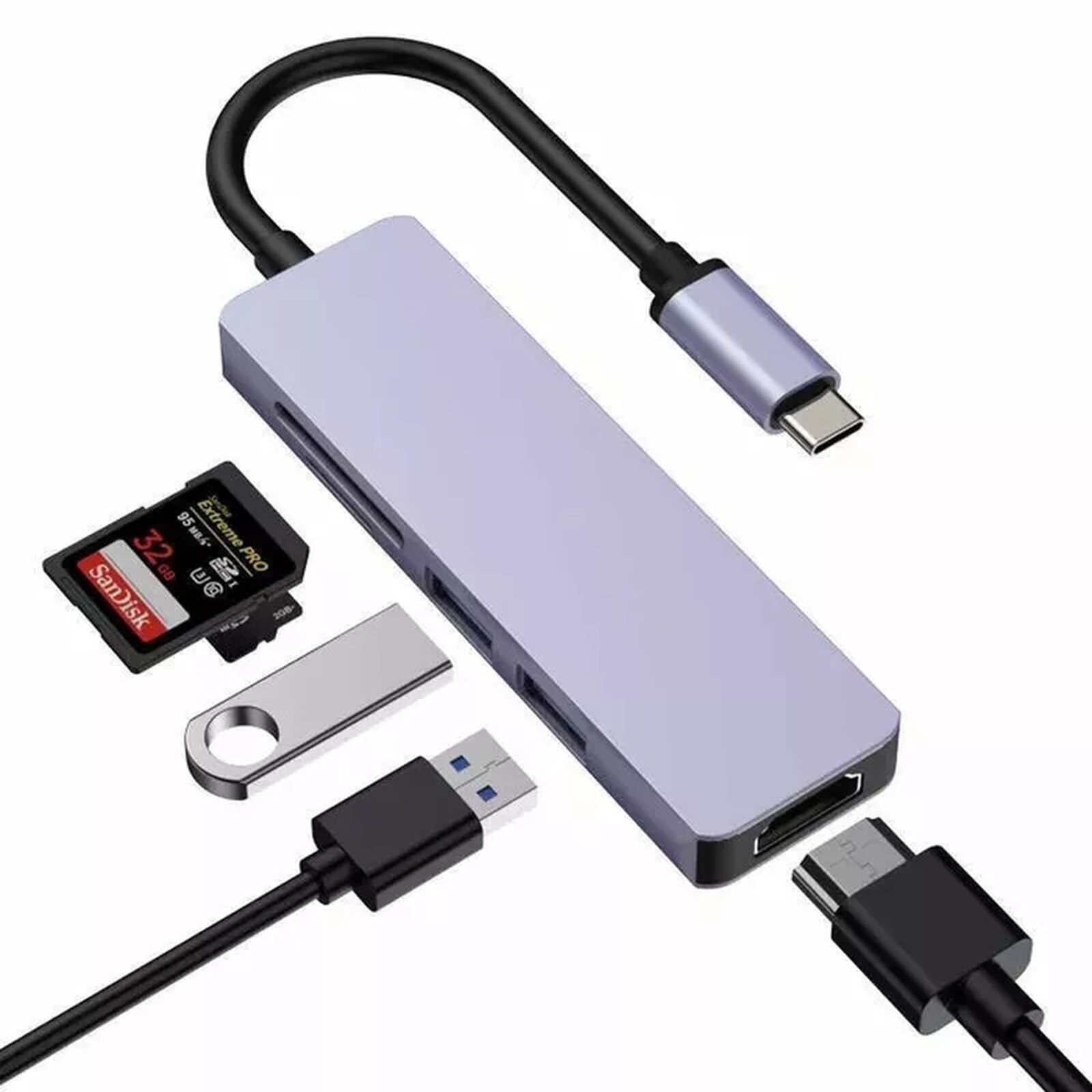 Hub USB cu mufa Tip-C Kaku KSC-274 2xUSB-A, MicroSD, HDMI, Gri - eMAG.ro