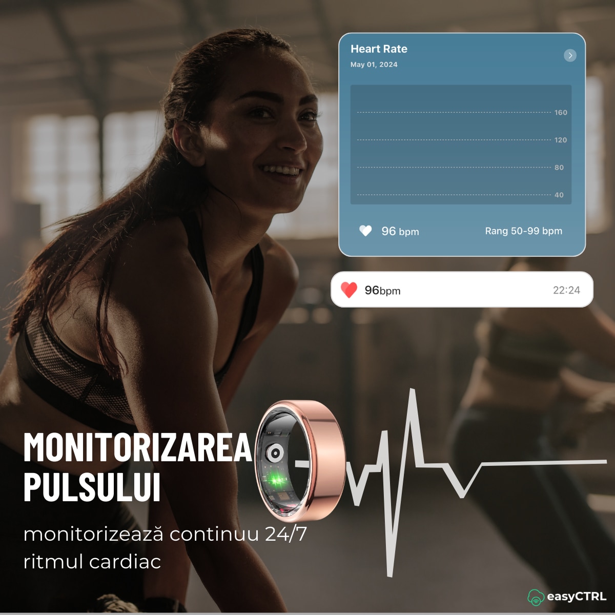 Inel Inteligent, Bluetooth, Monitorizeaza Pulsul, Oxigenul din Sange ...