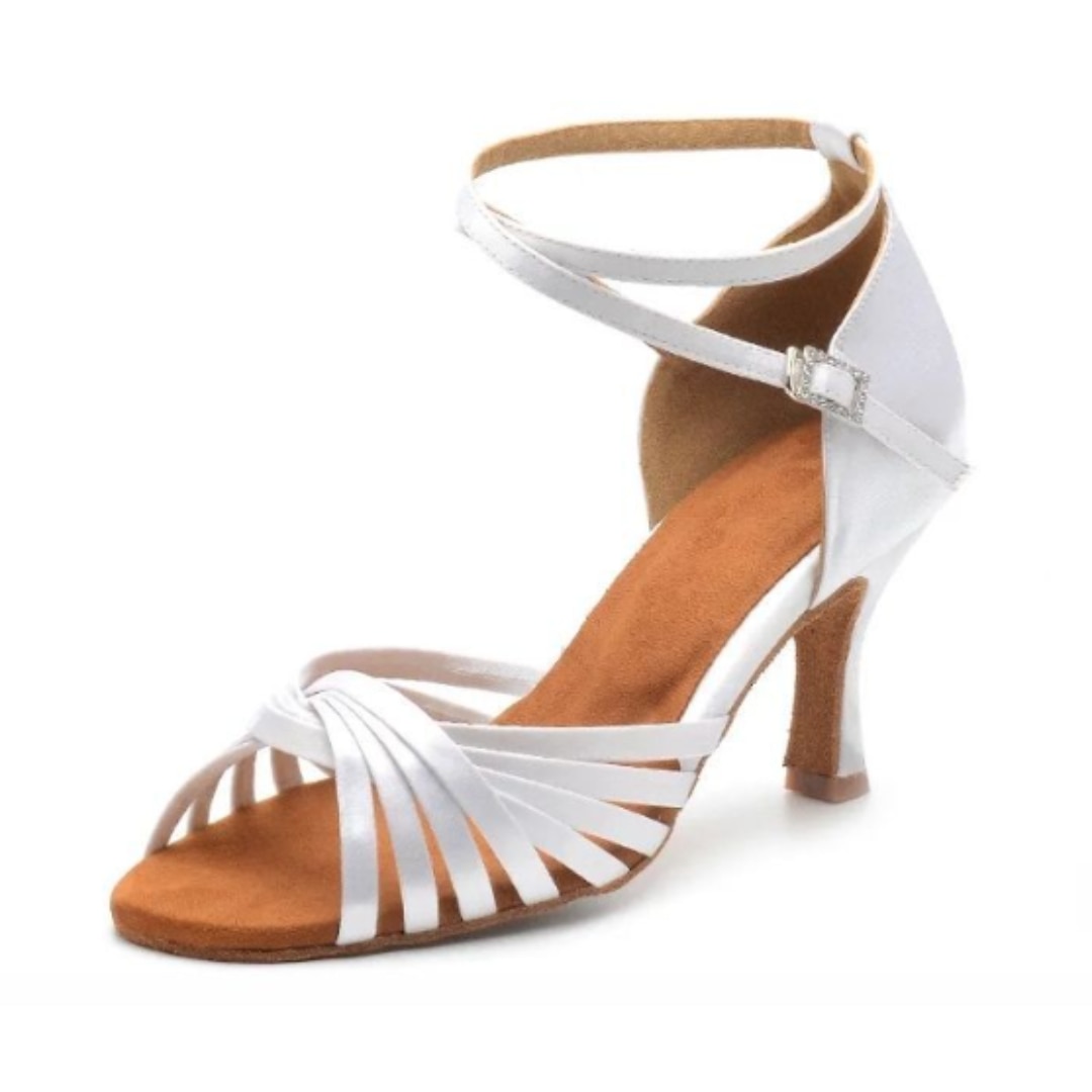 Pantofi de dans latino dama din satin, alb, toc 7cm, 39 EU - eMAG.ro