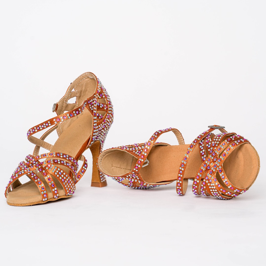 Pantofi de dans latino dama din satin, salsa, bachata, dans sportiv ...
