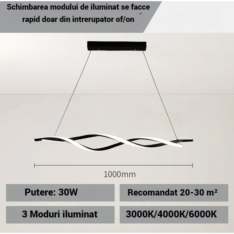 Lustra tavan moderna led 30w, suspendata, 3 functii Iluminat, aluminiu ...