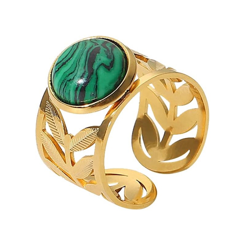 Inel vintage pentru femei, YISYNIM, Inox, Auriu/Verde - eMAG.ro