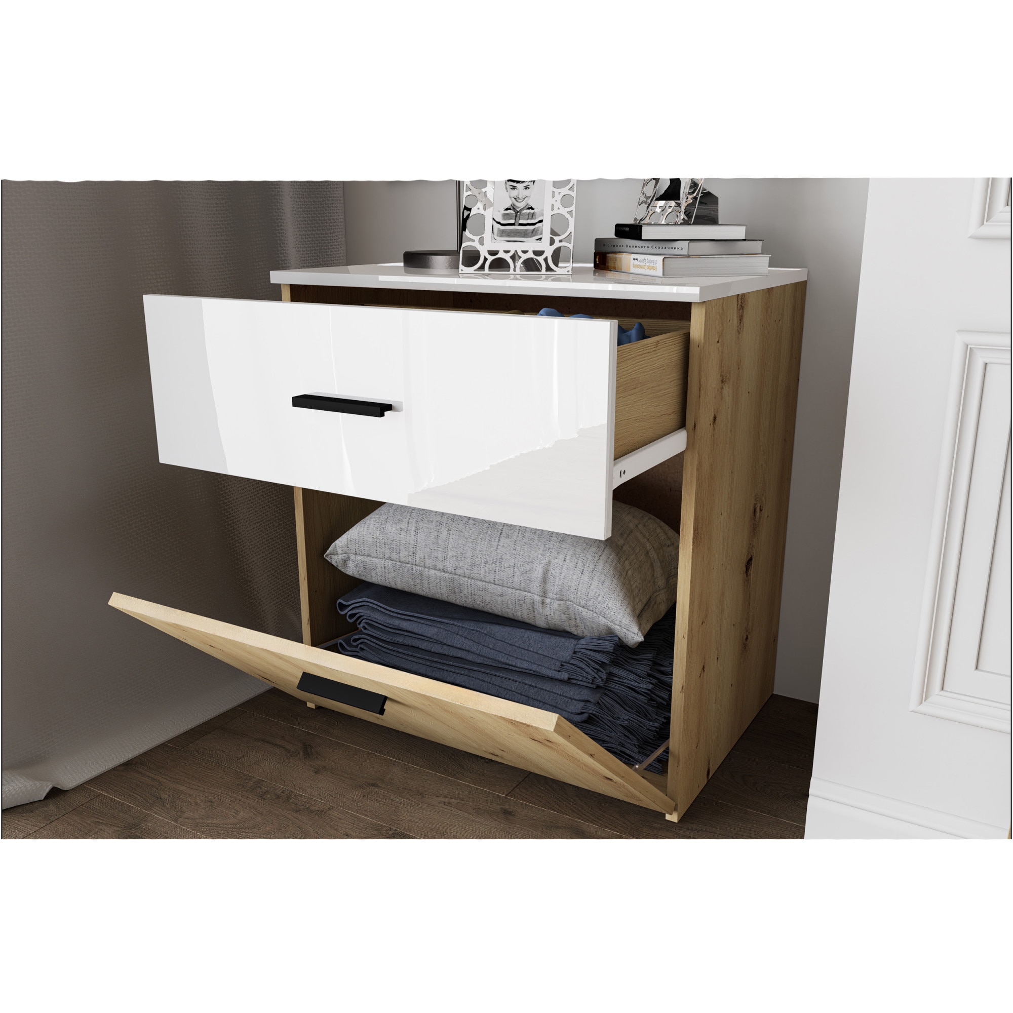 Set Mobila Dormitor Irim Treff, Pat 160x200 cm, Dulap, 2 Noptiere ...