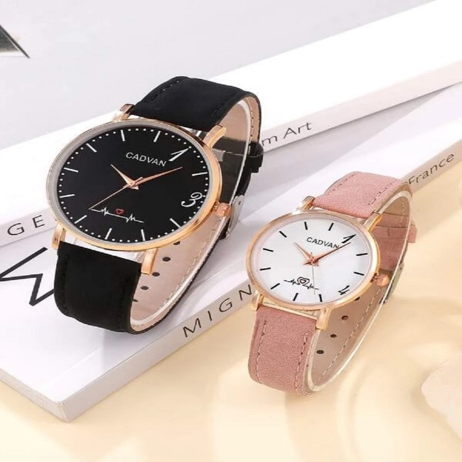 Set ceasuri CADVAN cu cuart, curea negru, roz, doua bratari magnetice ...