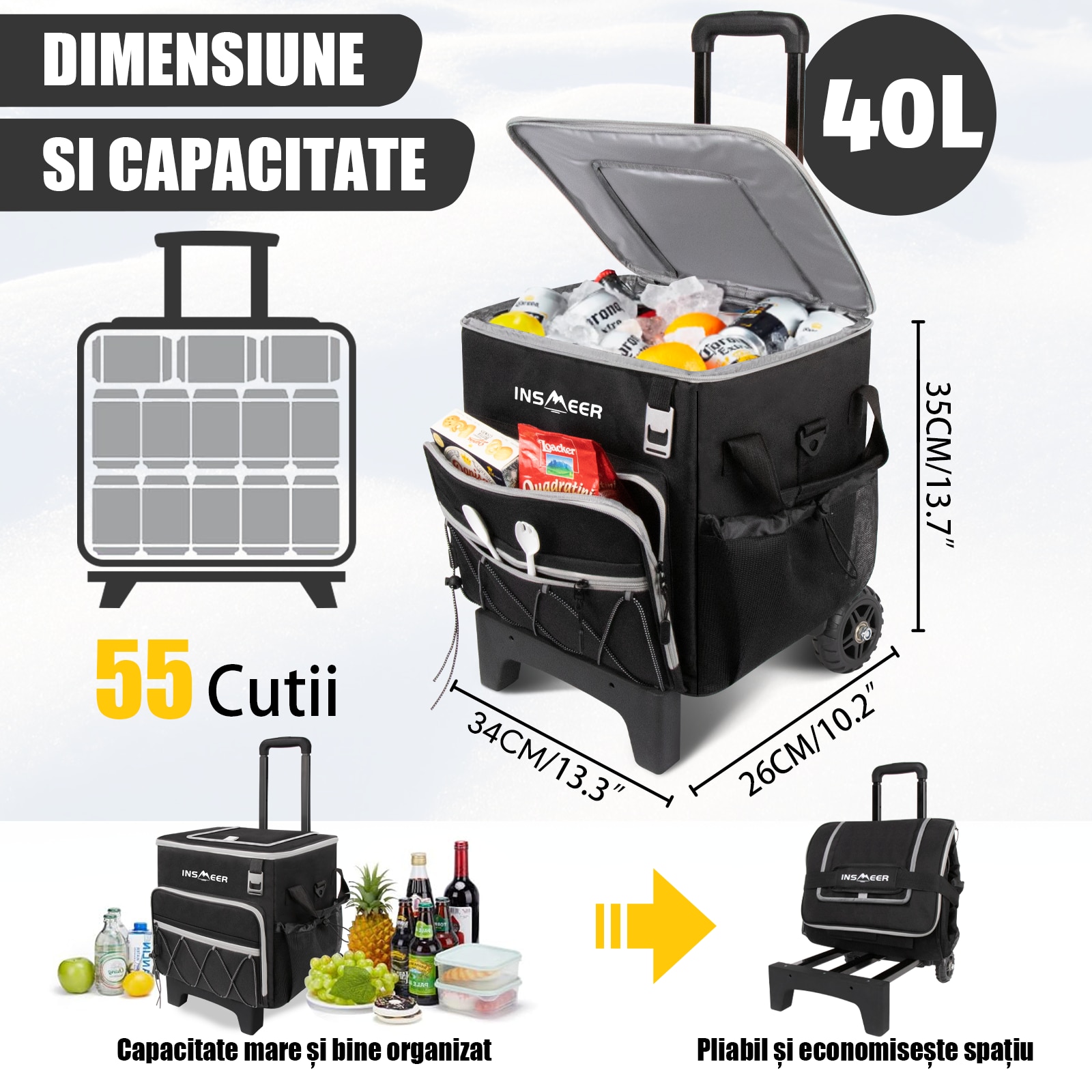 INSMEER Geanta frigorifica cu roti, Geanta termoizolantapliabila split ...