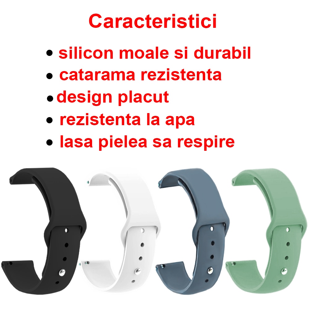 Curea ceas, pentru Smartwatch, din silicon, 4 bucati, latime 22mm ...