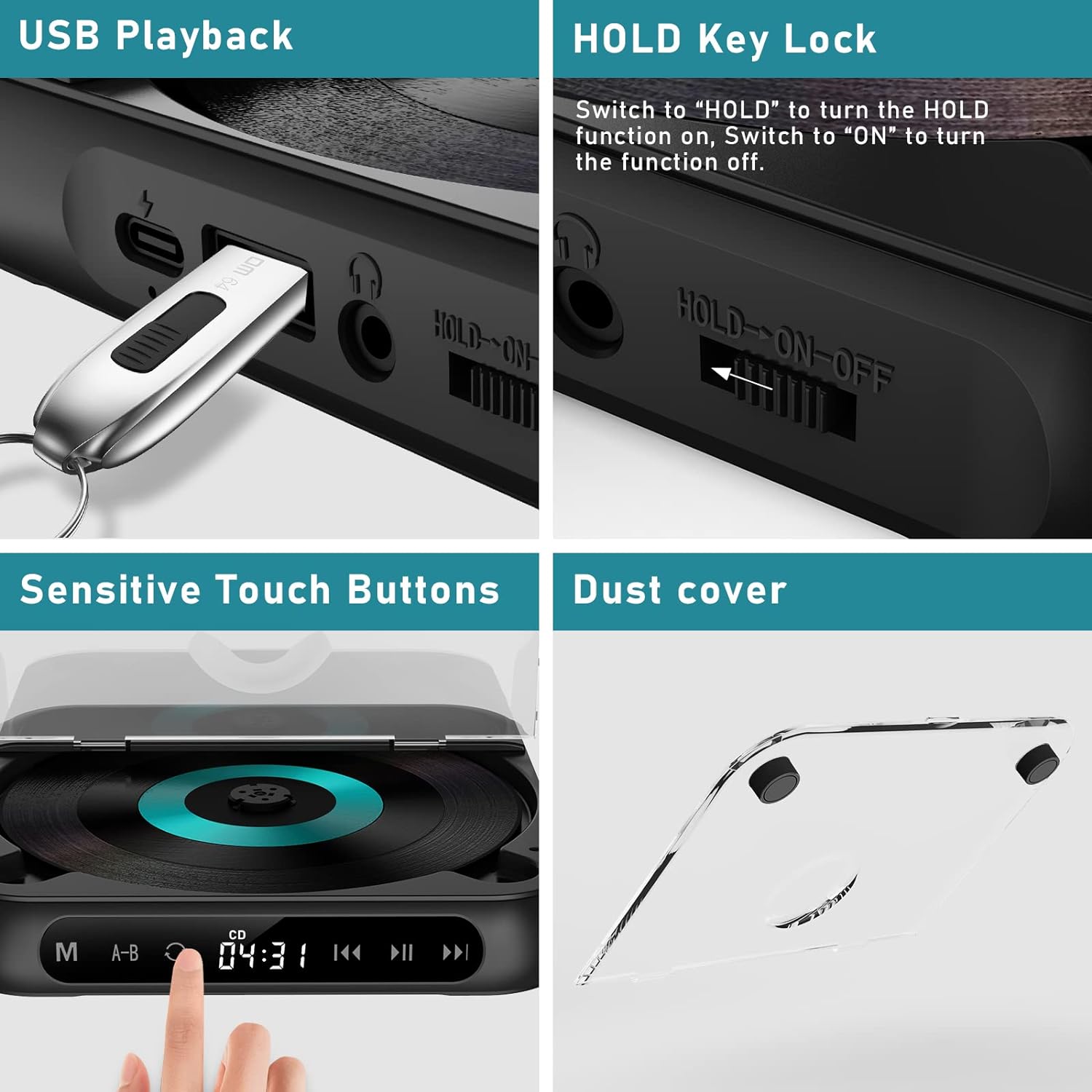 CD player portabil multifunctional, GOSTOCK®, Bluetooth, Display LCD ...