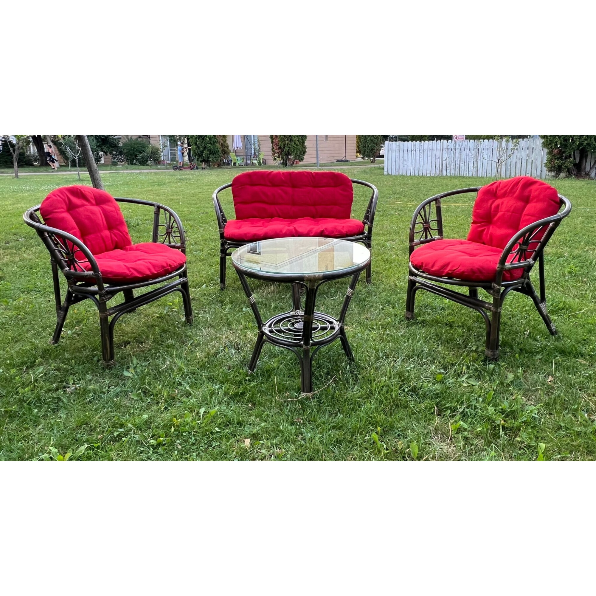 Set mobilier de gradina Bali cu perne rosii, 4 piese, Cadru robust si ...