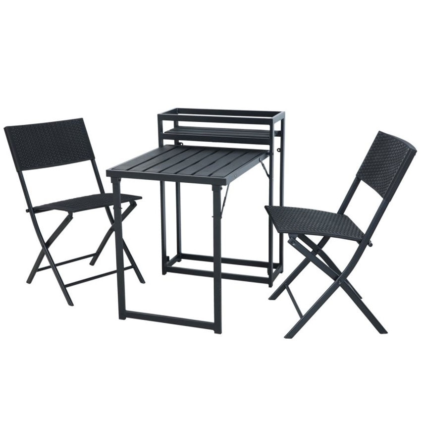 Set mobilier pentru balcon, pliabil, masa si 2 scaune, negru - eMAG.ro