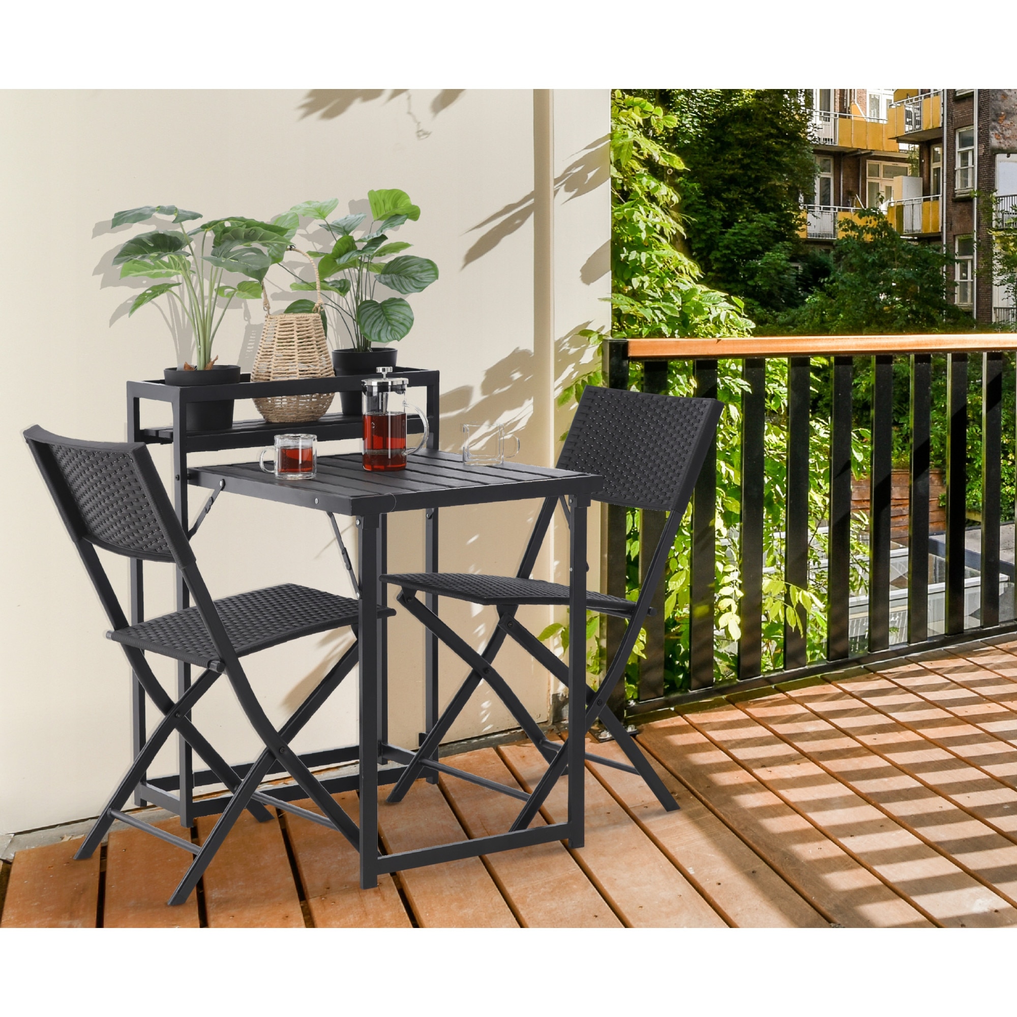Set mobilier pentru balcon, pliabil, masa si 2 scaune, negru - eMAG.ro
