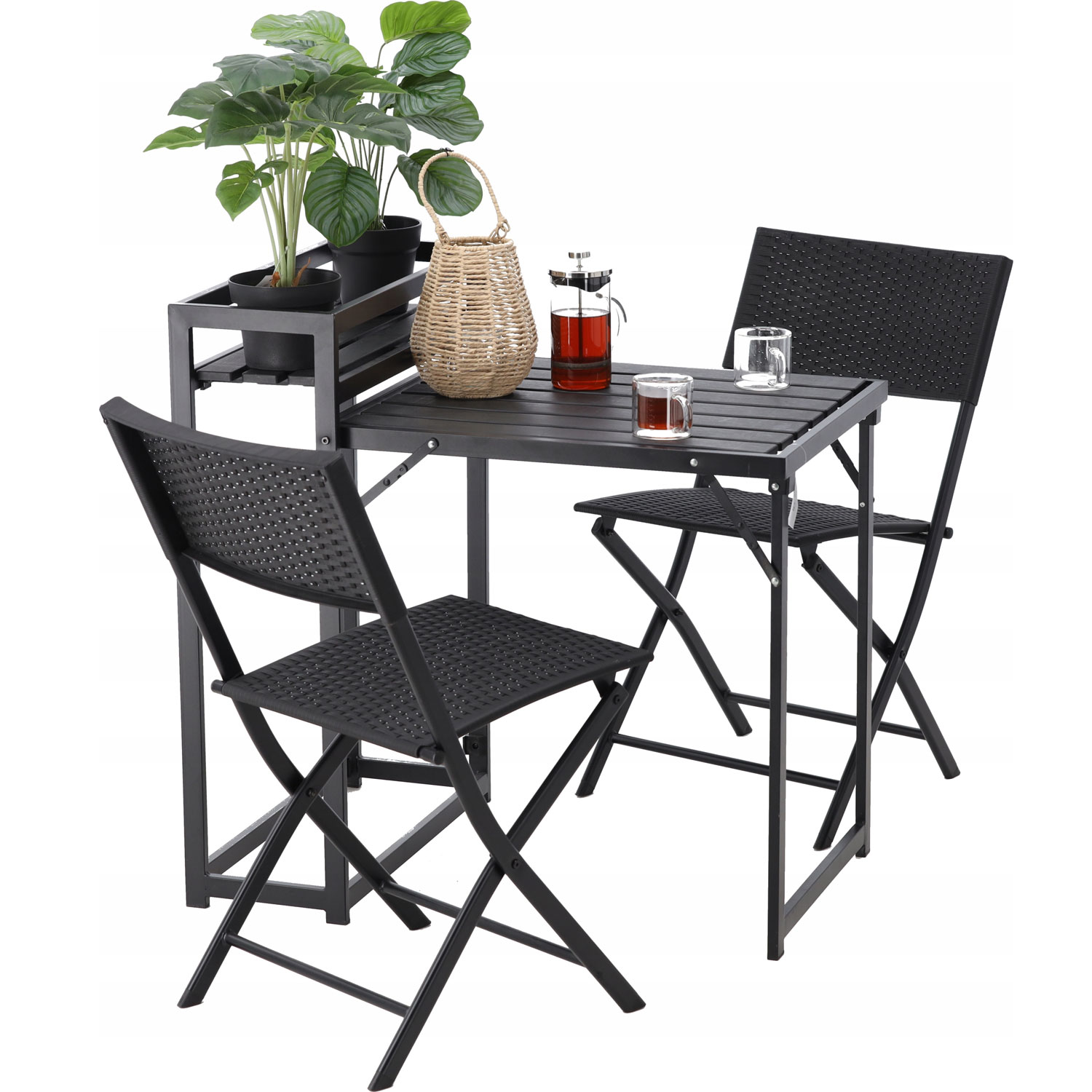 Set mobilier pentru balcon, pliabil, masa si 2 scaune, negru - eMAG.ro