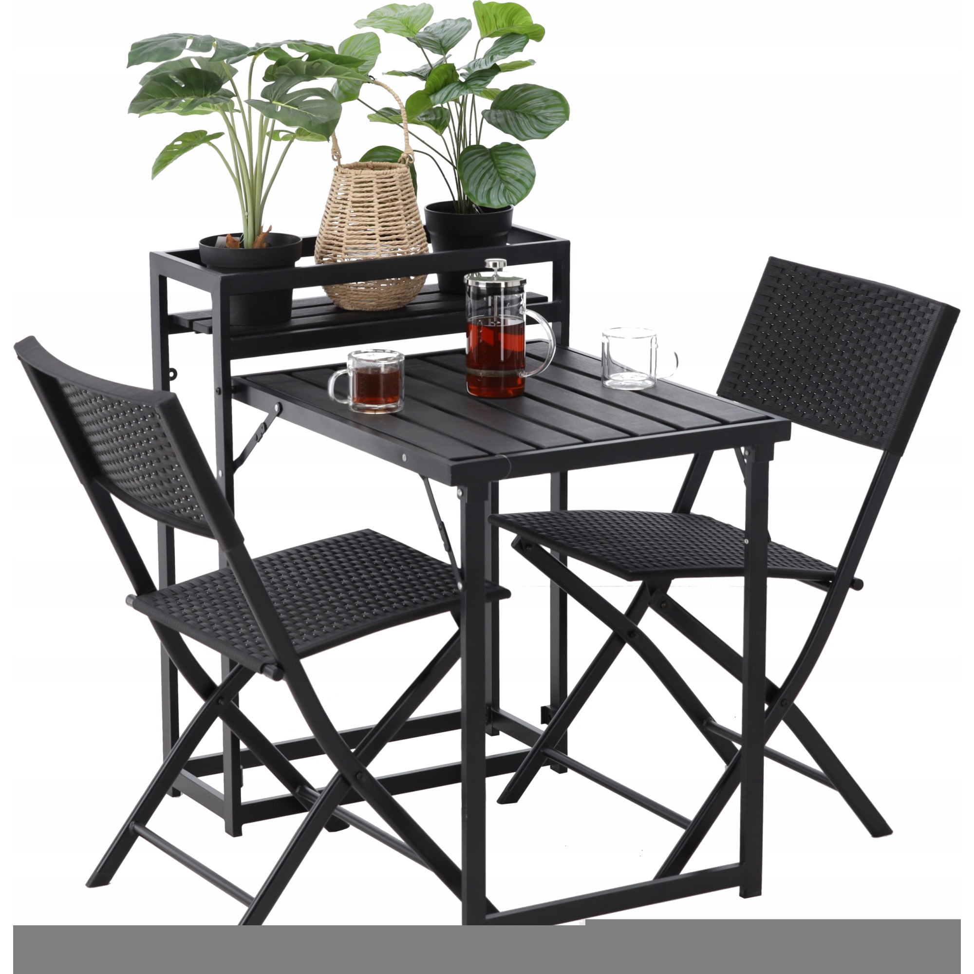 Set mobilier pentru balcon, pliabil, masa si 2 scaune, negru - eMAG.ro