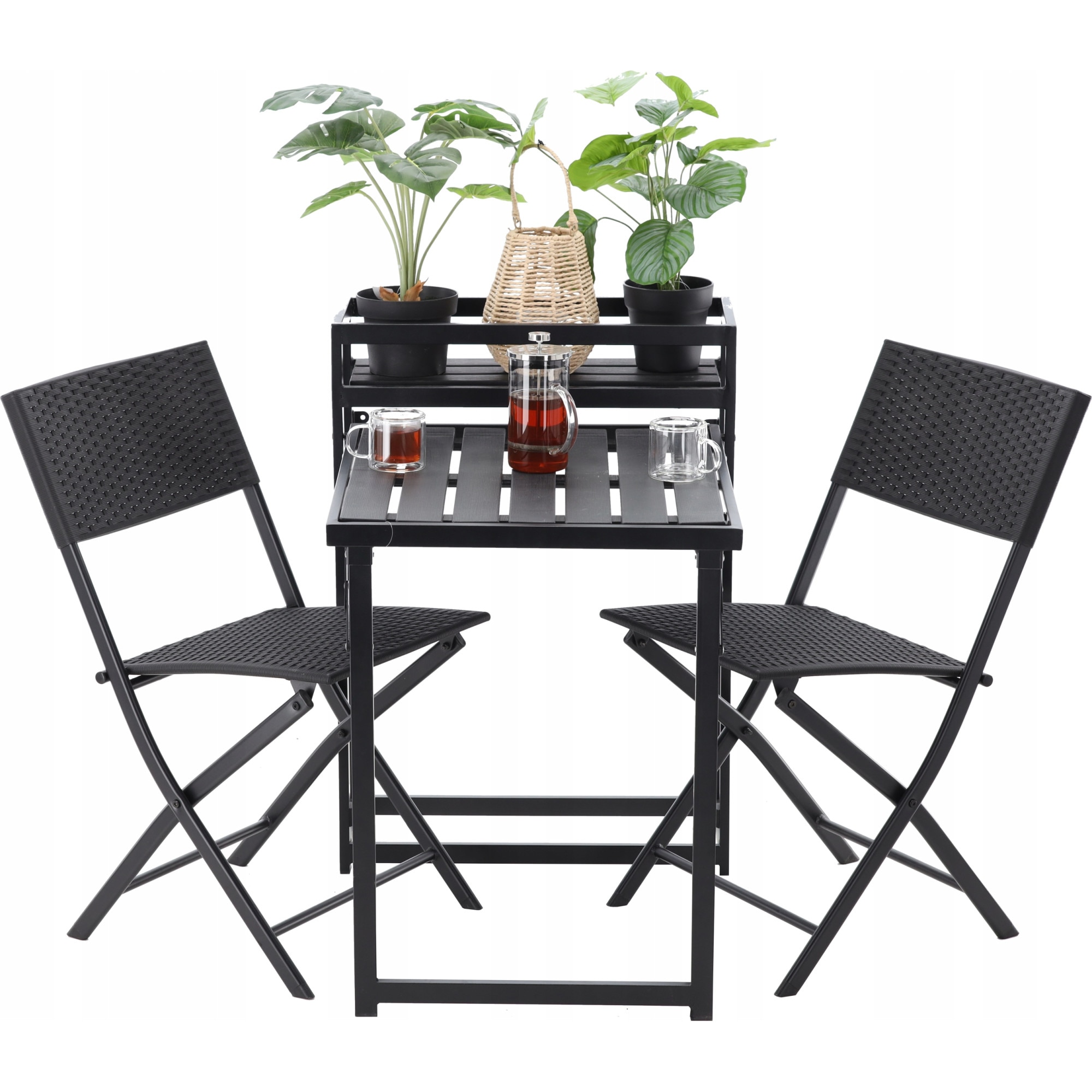 Set mobilier pentru balcon, pliabil, masa si 2 scaune, negru - eMAG.ro