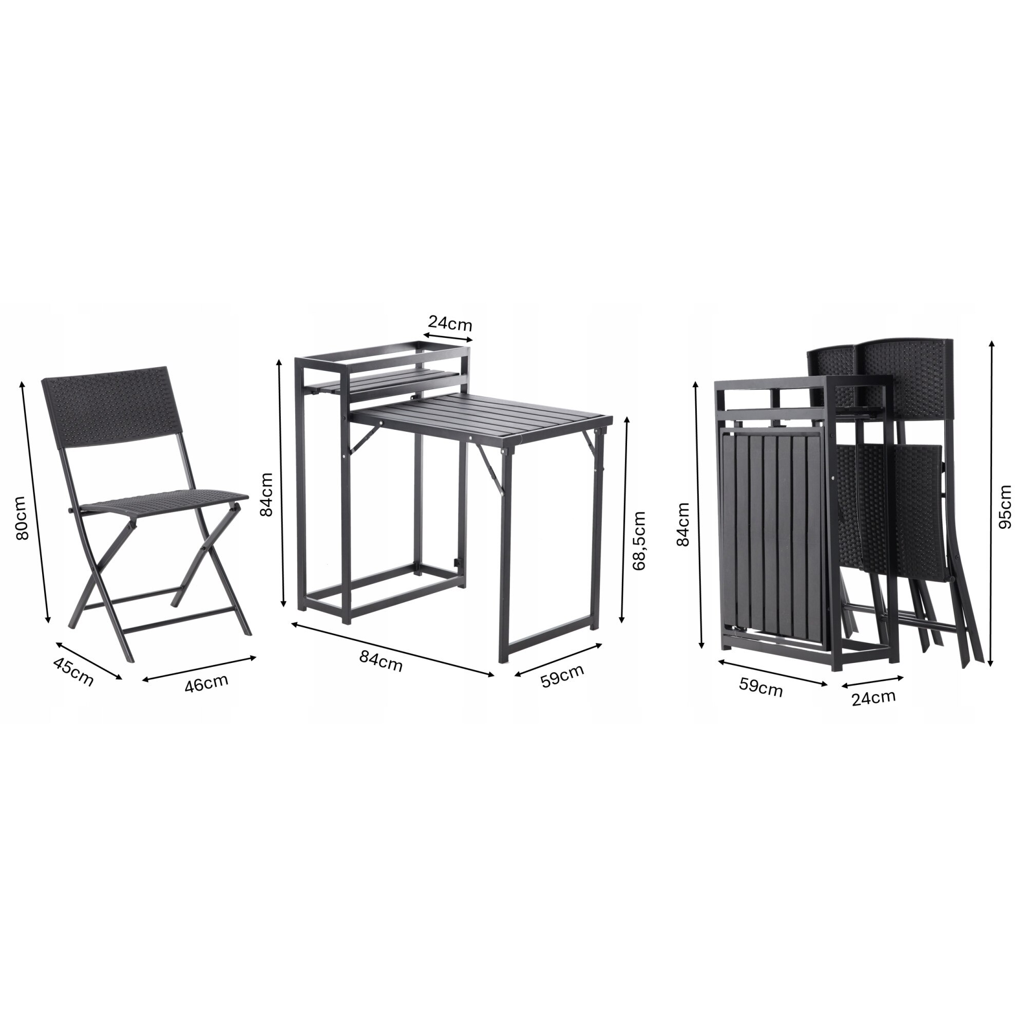 Set mobilier pentru balcon, pliabil, masa si 2 scaune, negru - eMAG.ro