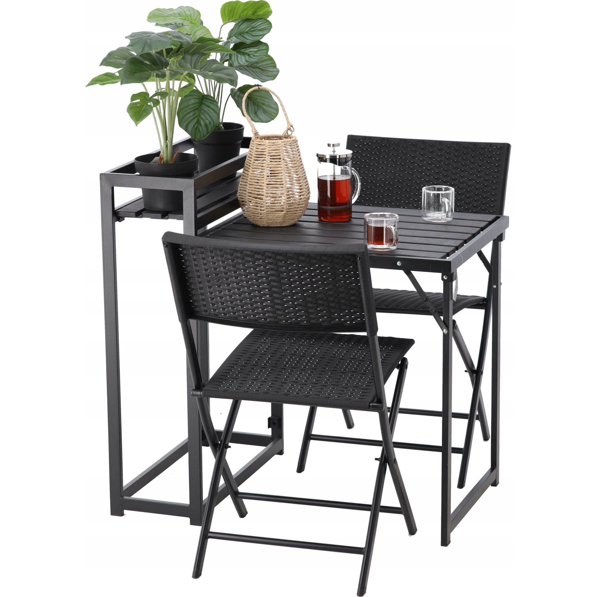 Set mobilier pentru balcon, pliabil, masa si 2 scaune, negru - eMAG.ro