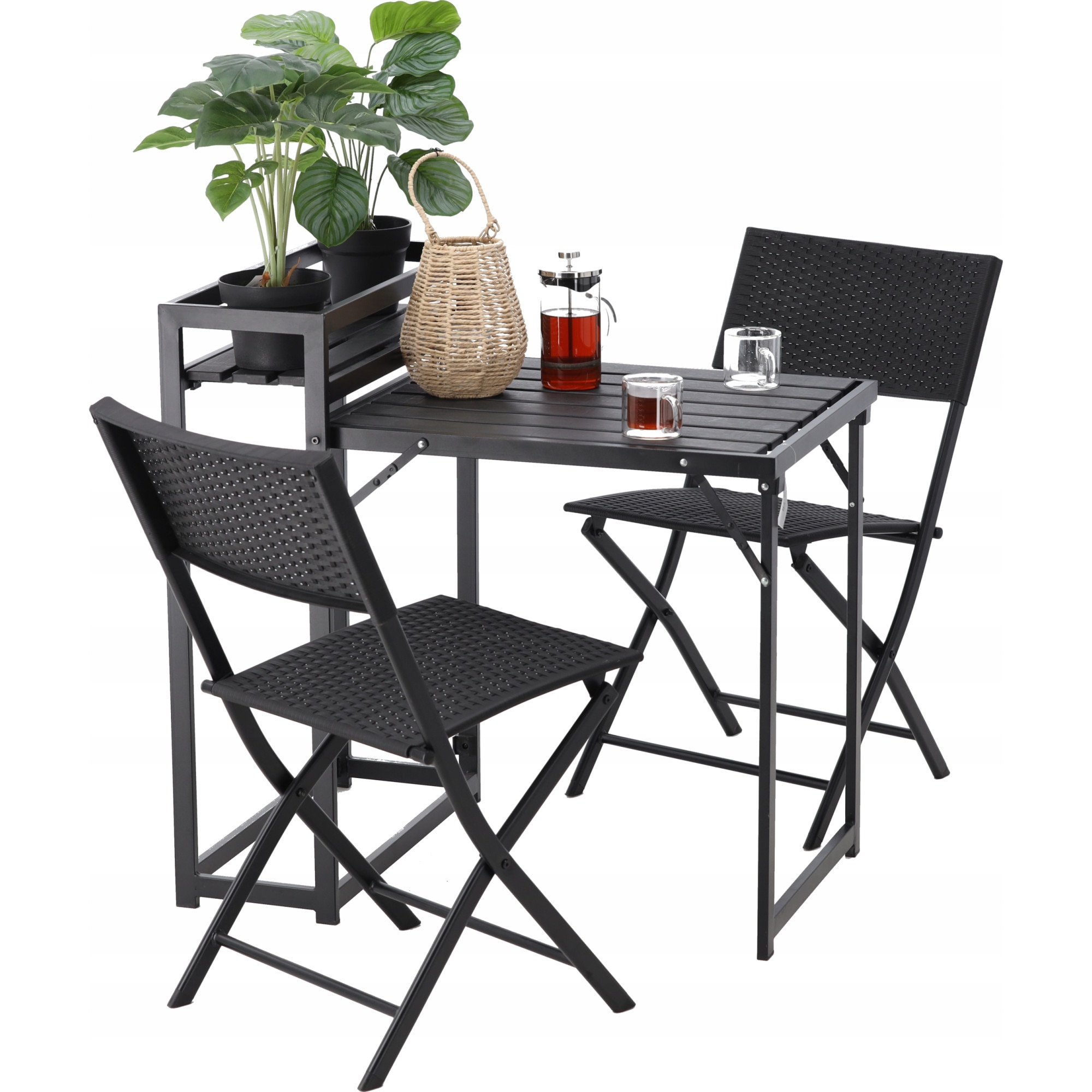 Set mobilier pentru balcon, pliabil, masa si 2 scaune, negru - eMAG.ro