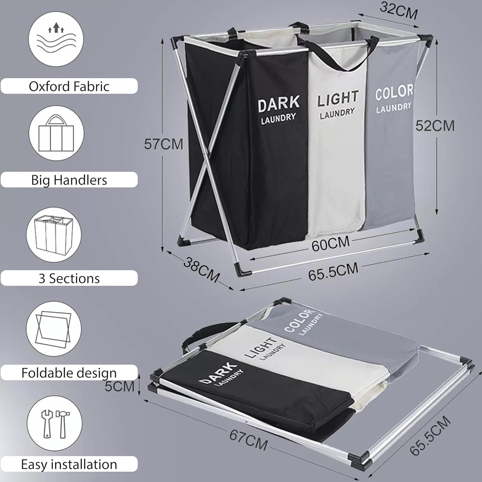Cos de Rufe Murdare cu 3 Compartimente, Hggzeg, Cadru aluminiu, Usor de ...