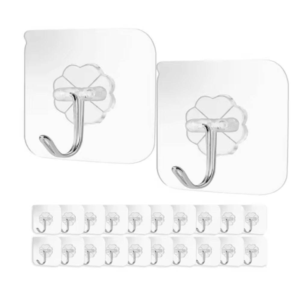 Set de 24 Cuiere autoadezive pentru baie si bucatarie, alb transparent ...