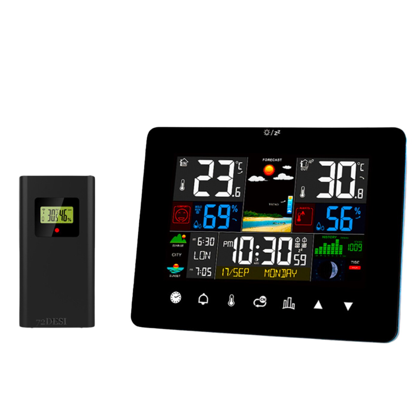Statie meteo cu ceas si Transmitator exterior 72DeSi, ecran LCD color ...