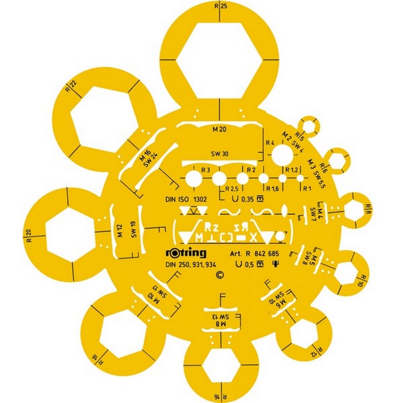 Sablon hexagoane contur metric piulite M2-M24, Rotring - eMAG.ro