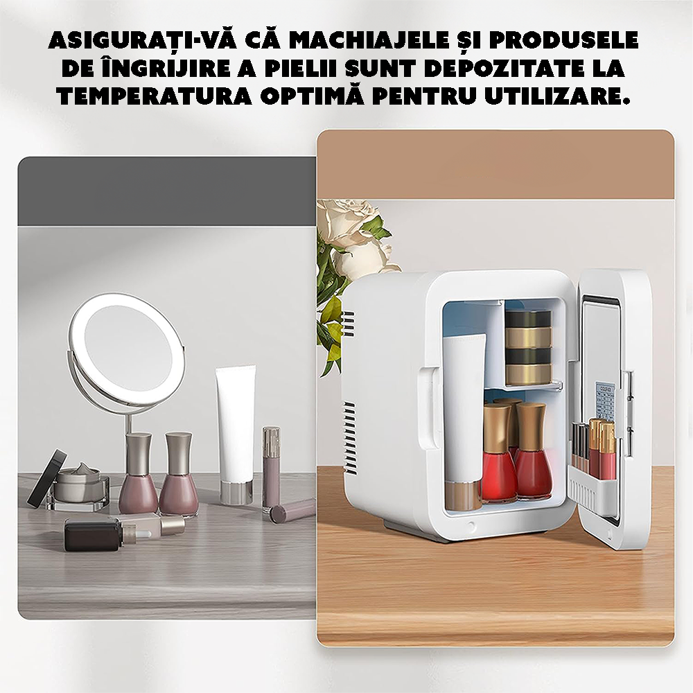 Mini Frigider, CYBERDUST, Makeup, Beauty, Oglinda cu lumina LED, Pentru ...