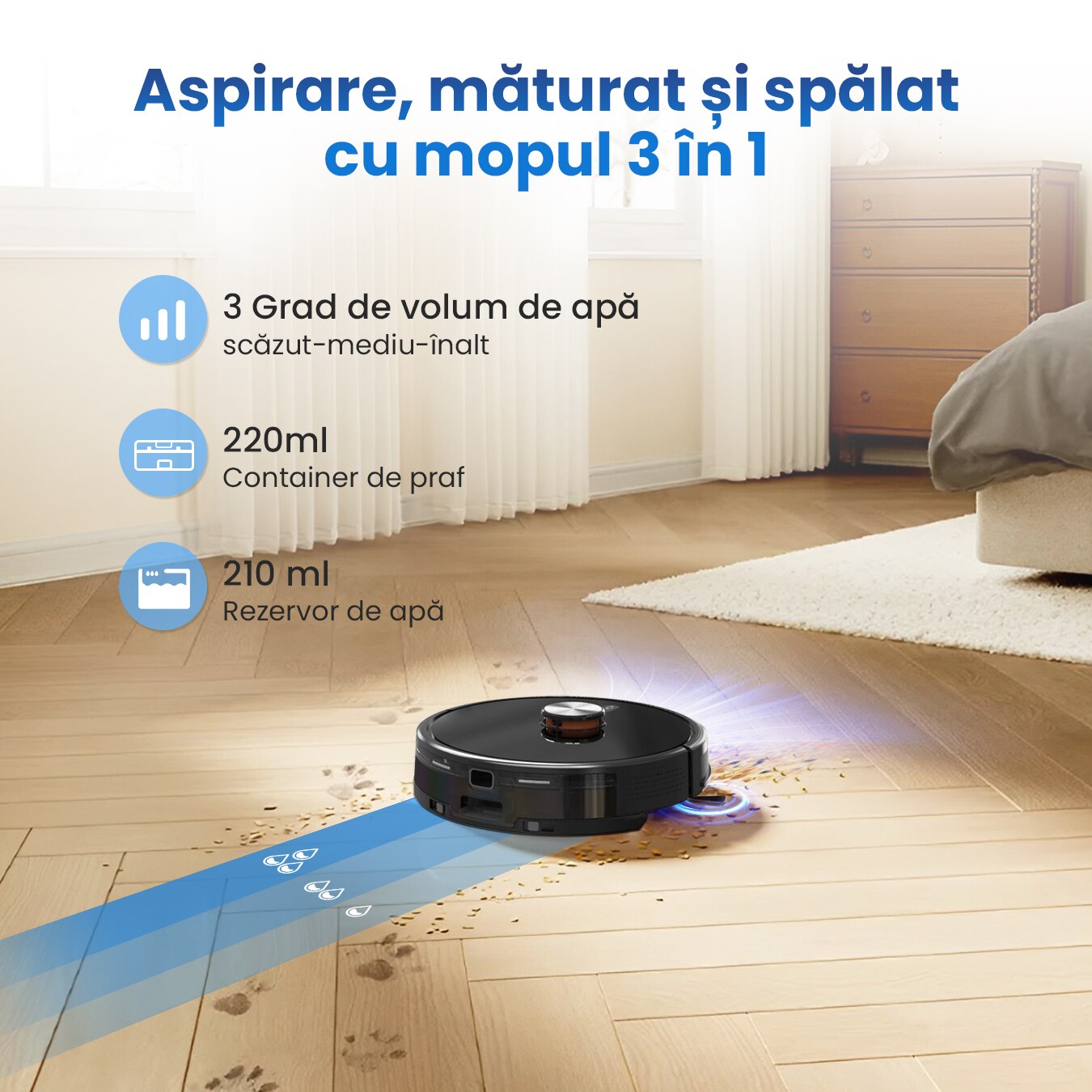Aspirator robot, navigare LIDAR, WIFI, covoare si podele dure, potrivit ...