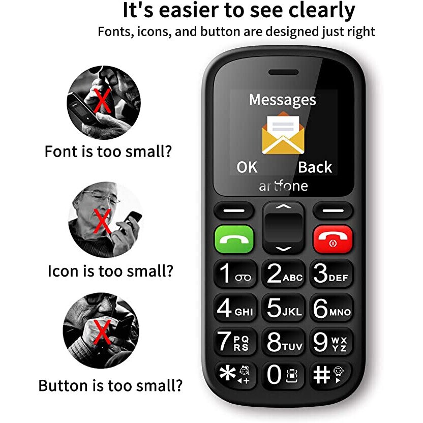 Telefon Mobil Pentru Seniori, Artfone CS181, 2G, Buton SOS, Lanterna ...