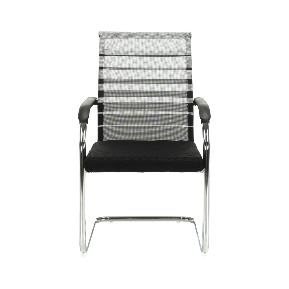 Scaun de conferinta, gri, negru, argintiu, din metal si plasa ...