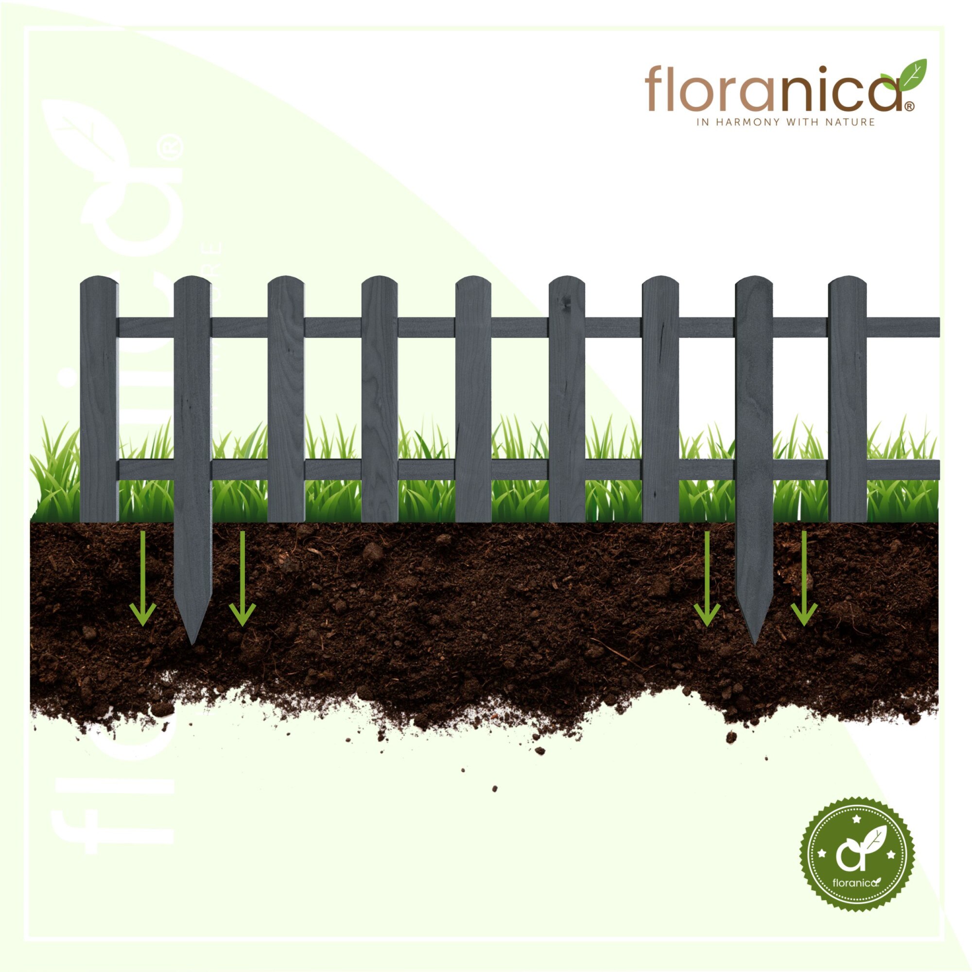 Gard de lemn pentru gradina, Floranica, antracit, 100 x 30 cm, 4 bucati ...