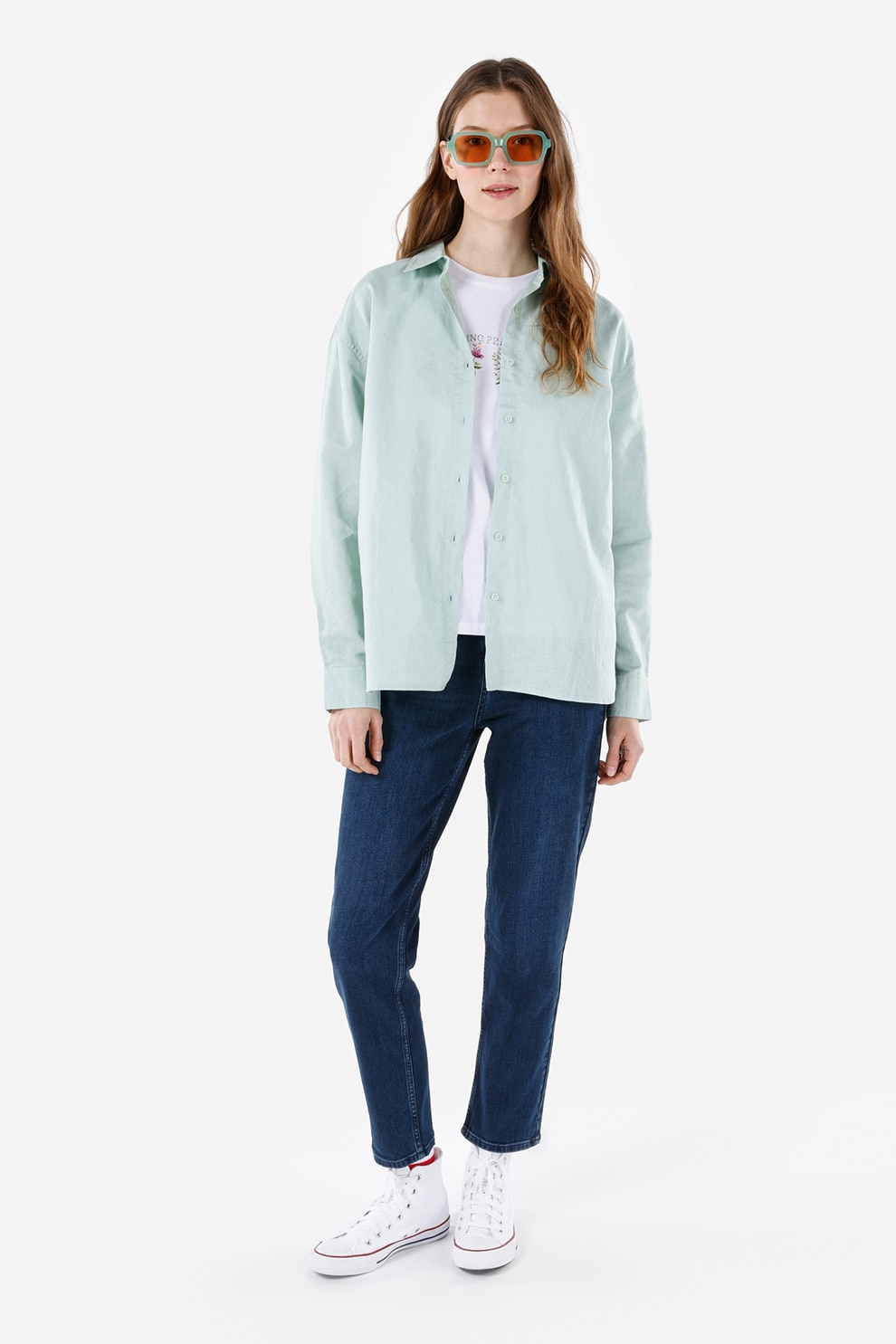 COLIN'S, Camasa din amestec de in cu model uni, Verde pal, XL - eMAG.ro