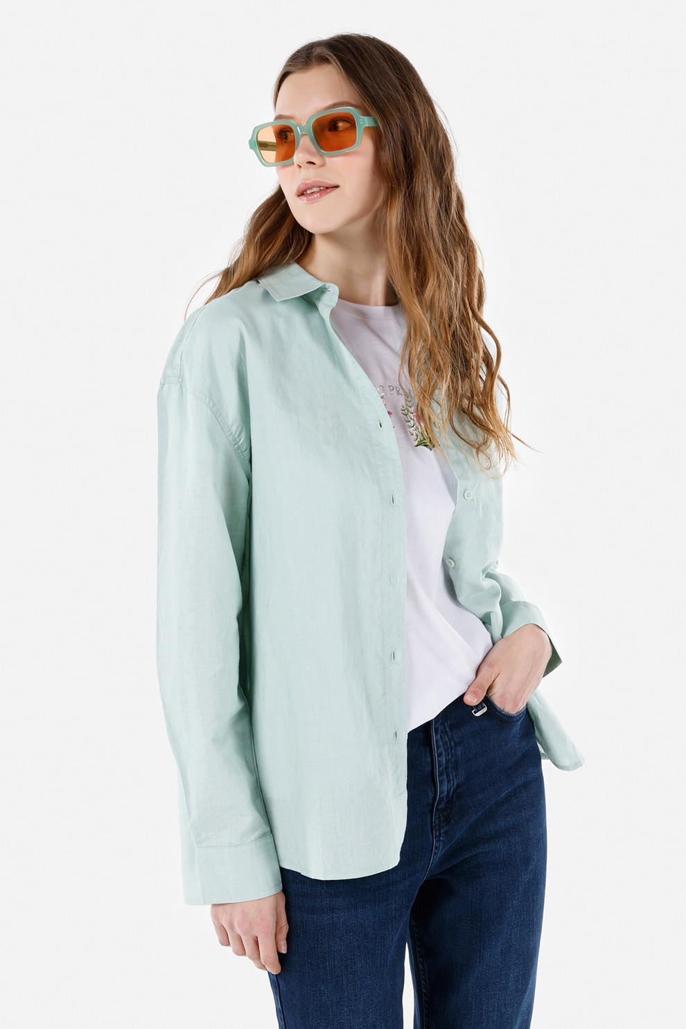 COLIN'S, Camasa din amestec de in cu model uni, Verde pal, XL - eMAG.ro