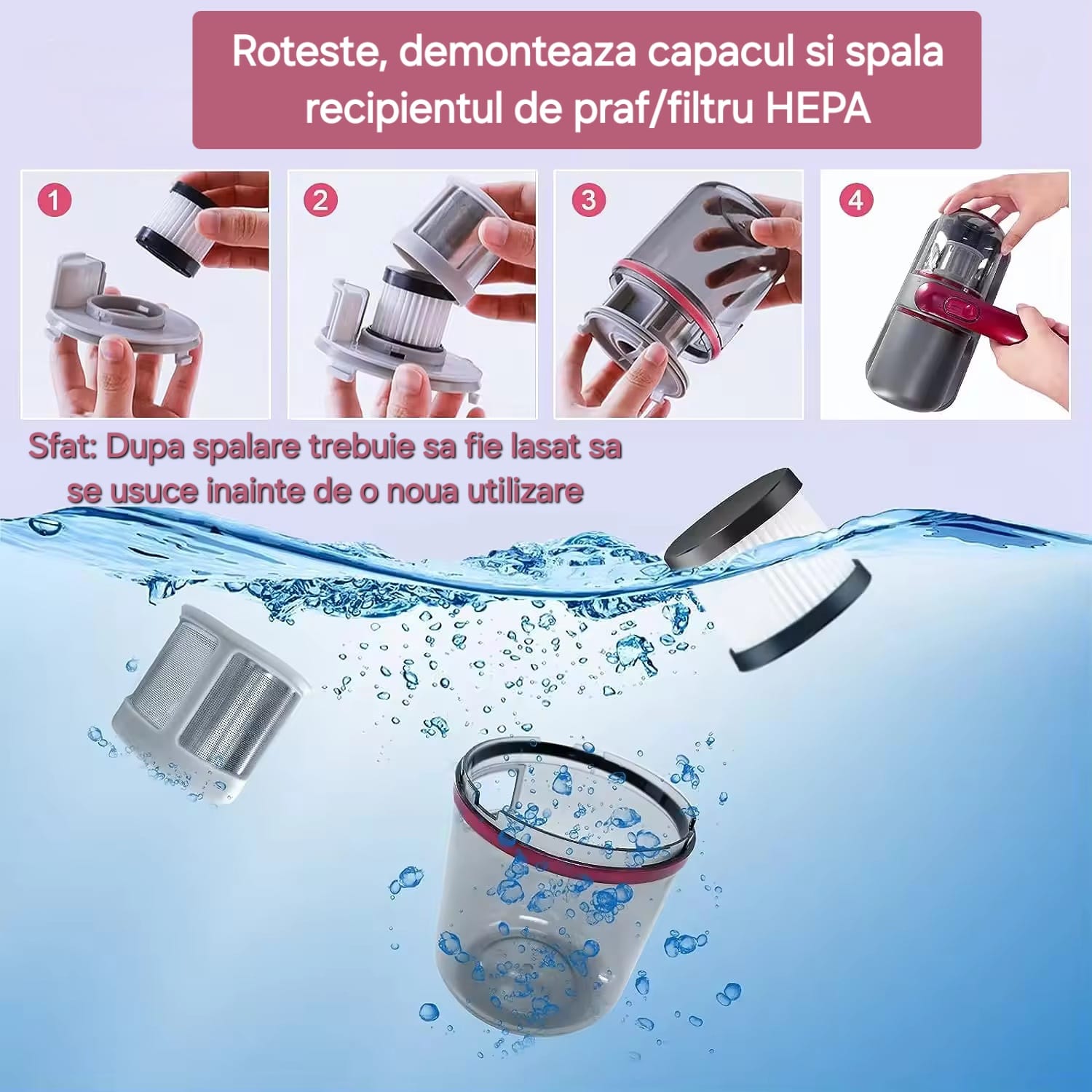 Aspirator cu raze UV ANTI acarieni DIGIMAT®, Filtru HEPA, reincarcabil ...