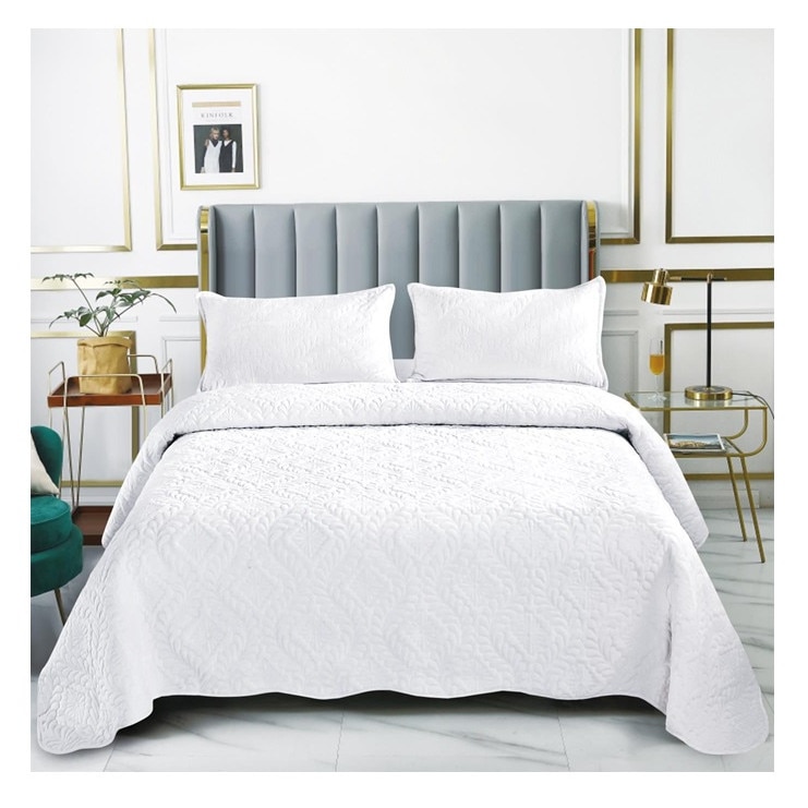 Set cuvertura catifea de pat dublu cu 2 fete perna, 3 piese, 230x250 cm, alb - eMAG.ro