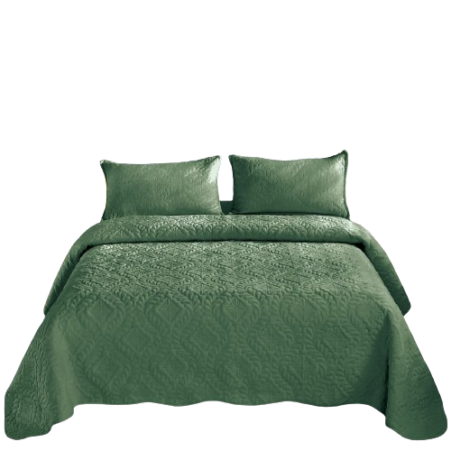 Set cuvertura catifea de pat dublu cu 2 fete perna, 3 piese, 230x250 cm, verde - eMAG.ro