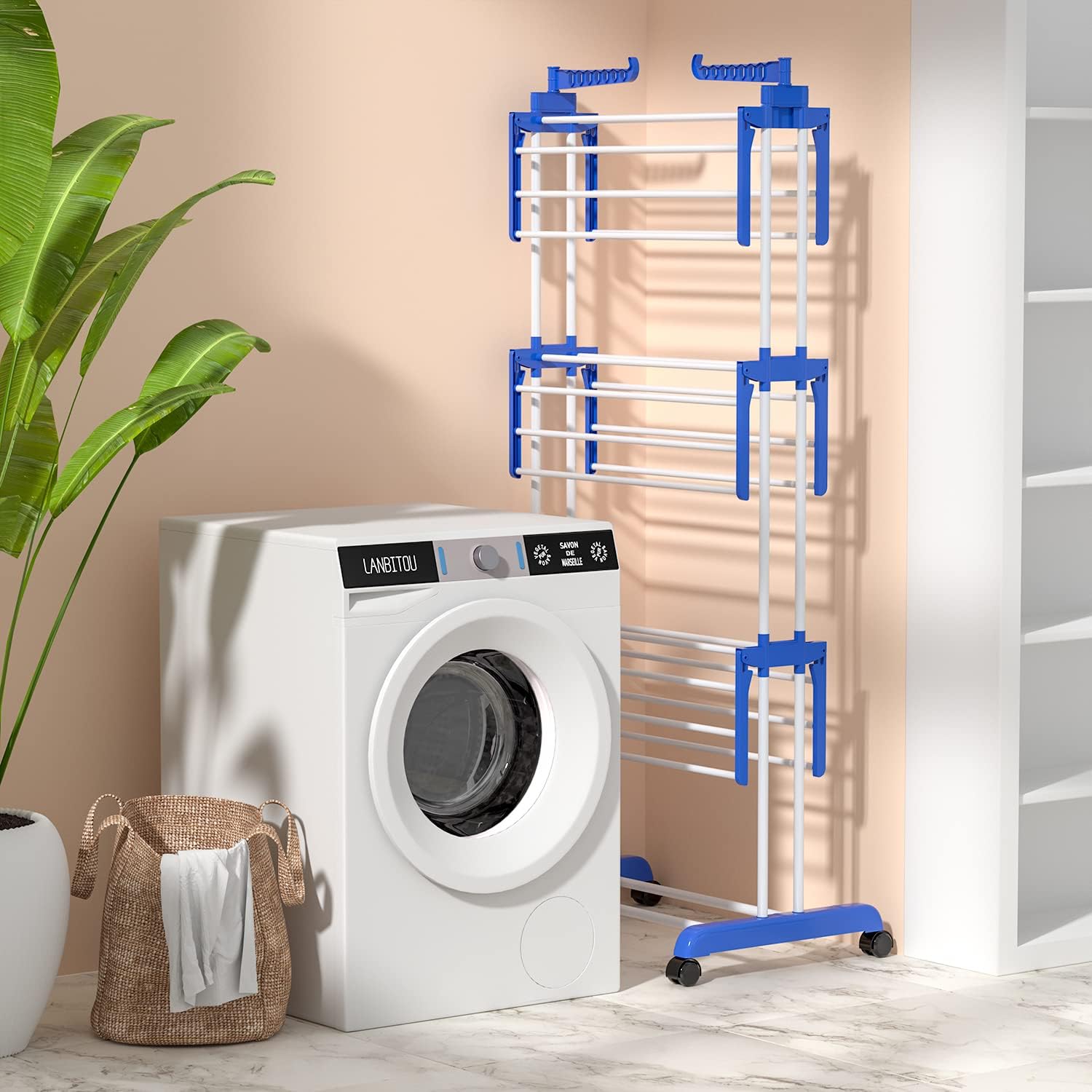 Uscator de rufe vertical pliabil cu suport de umerase, cu roti, 170x64 ...