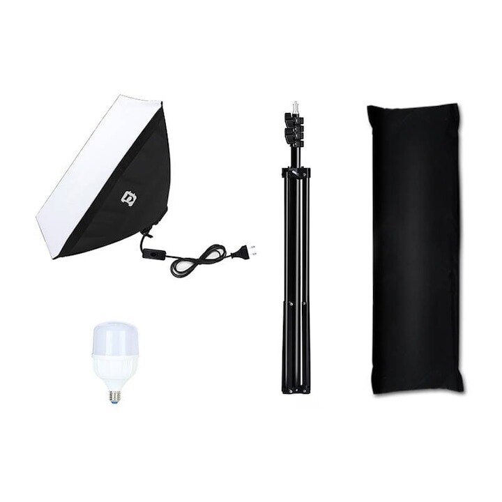 Kit studio foto, softbox 50 x 70 cm, 1 bec LED 30W 5700K, trepied 200 ...
