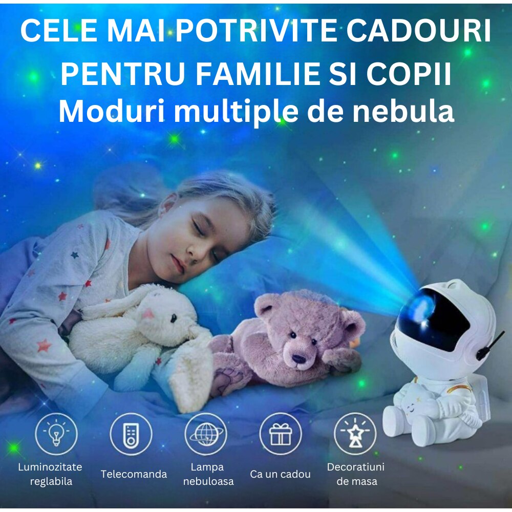 Proiector de Stele Pentru Copii, Model Astronaut cu Stea, Reglare 360 ...