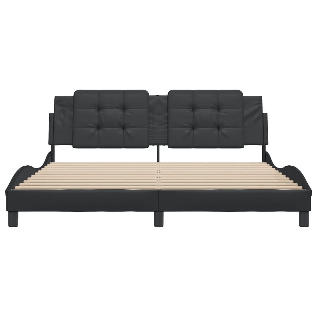 Cadru de pat cu tablie vidaXL, negru, 180x200 cm, piele ecologica, 27.1 ...