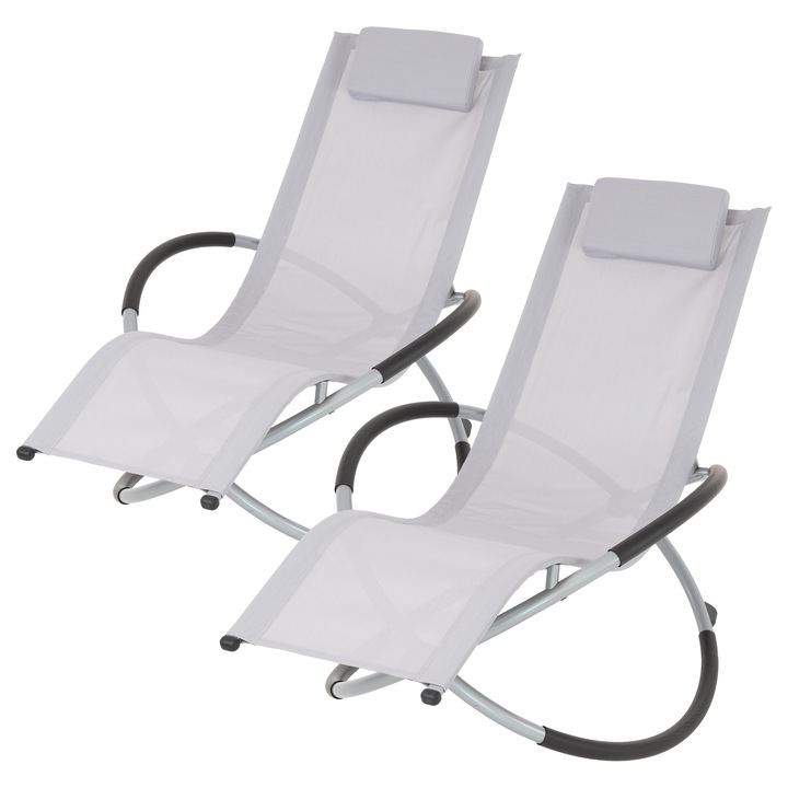 Set de 2 sezlonguri tip balansoar, ECD Germany, 150 x 48 x 90 cm, gri ...