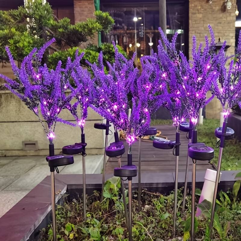 Set 2 lampi de gradina, lavanda, cu panou solar, rezistente la apa, cu ...