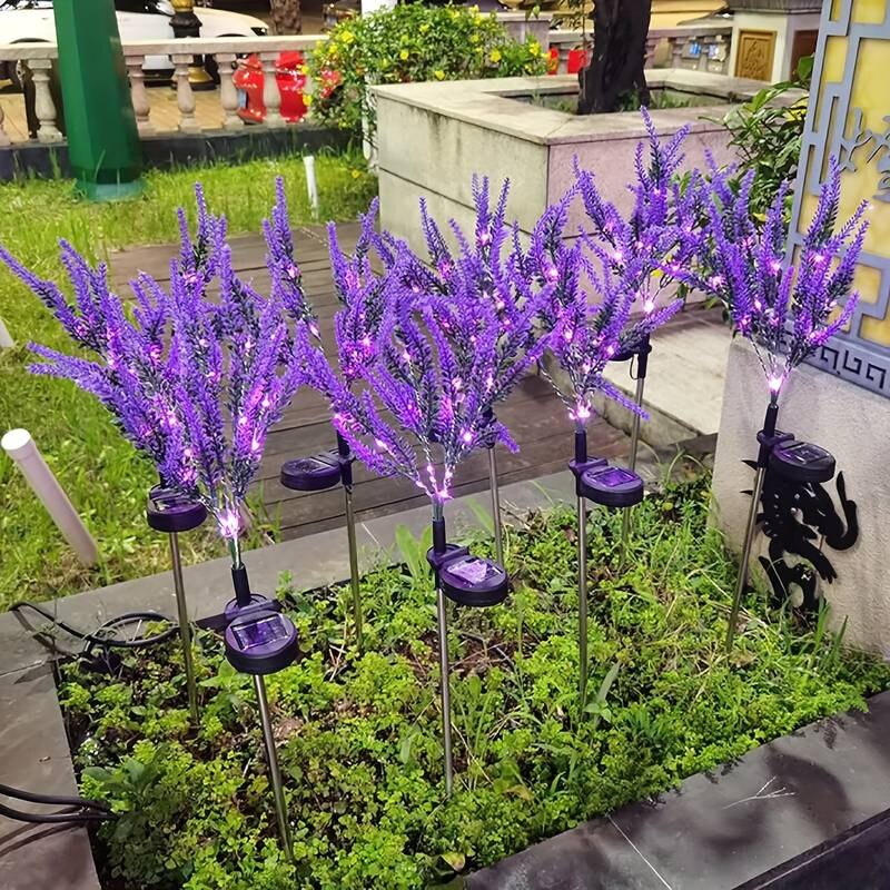 Set 2 lampi de gradina, lavanda, cu panou solar, rezistente la apa, cu ...