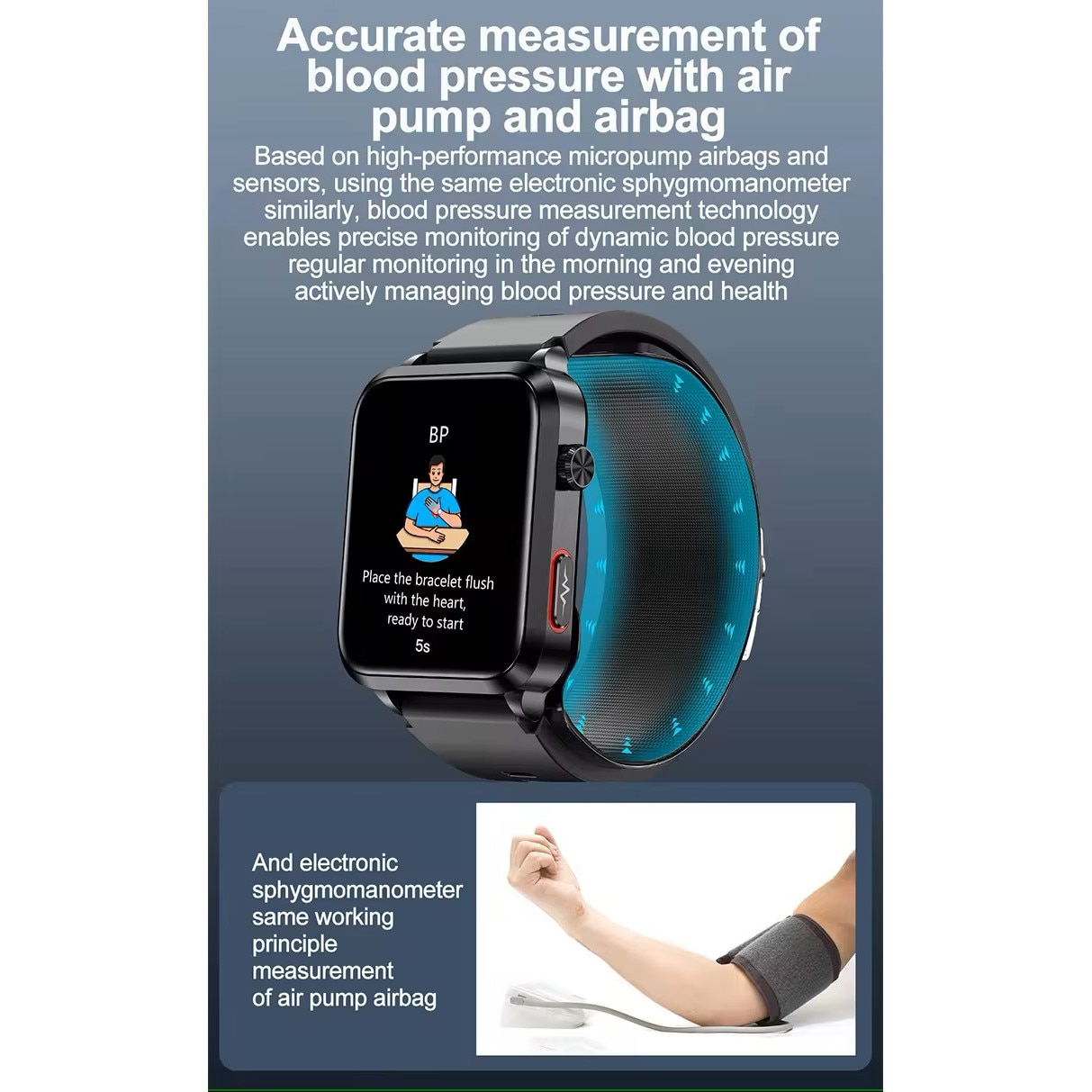 Ceas smartwatch medical, unisex, functie de monitorizare de la distanta ...