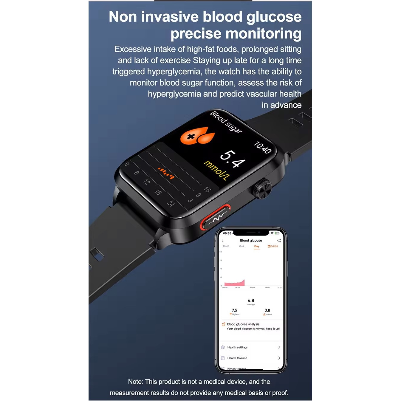 Ceas smartwatch medical, unisex, functie de monitorizare de la distanta ...