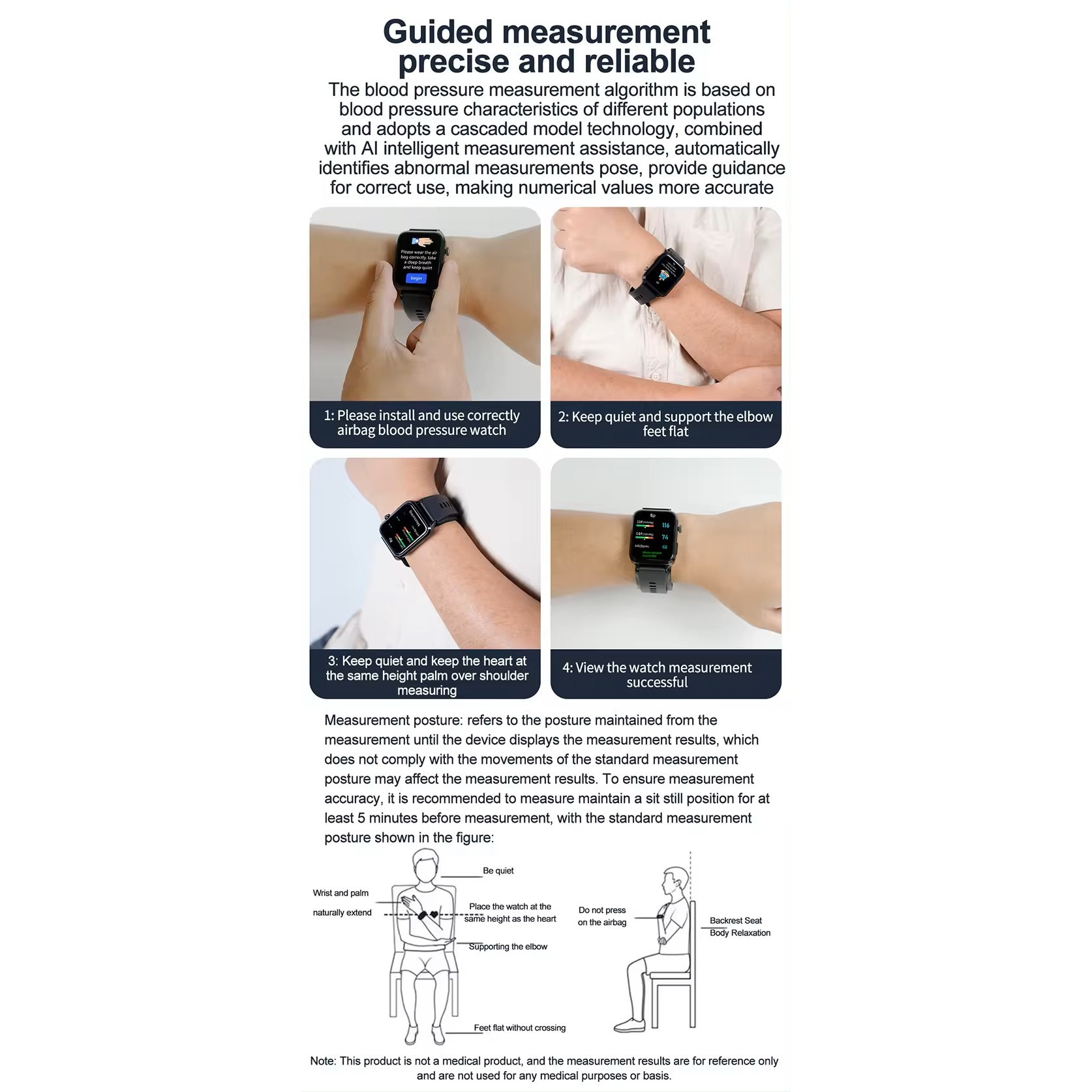 Ceas smartwatch medical, unisex, functie de monitorizare de la distanta ...