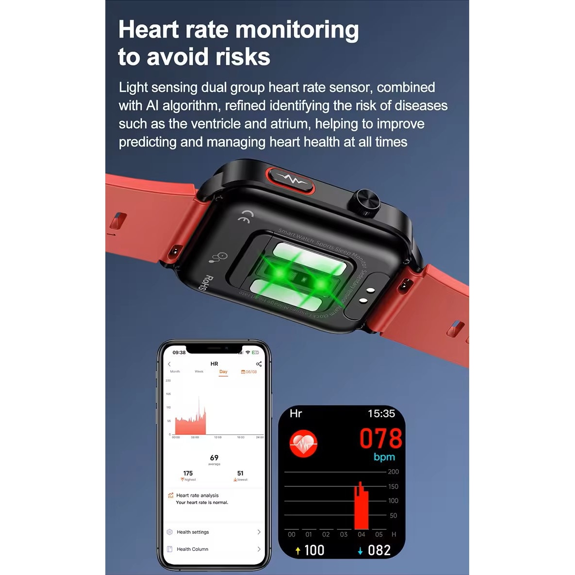 Ceas smartwatch medical, unisex, functie de monitorizare de la distanta ...