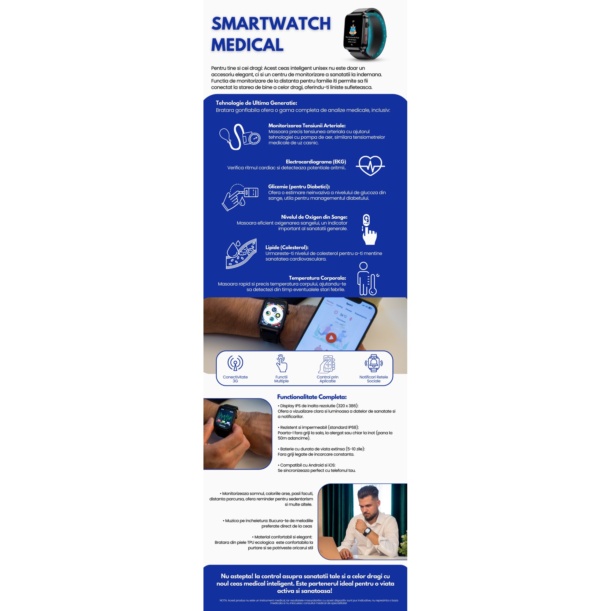 Ceas smartwatch medical, Cumparaturescu, functie de monitorizare la ...