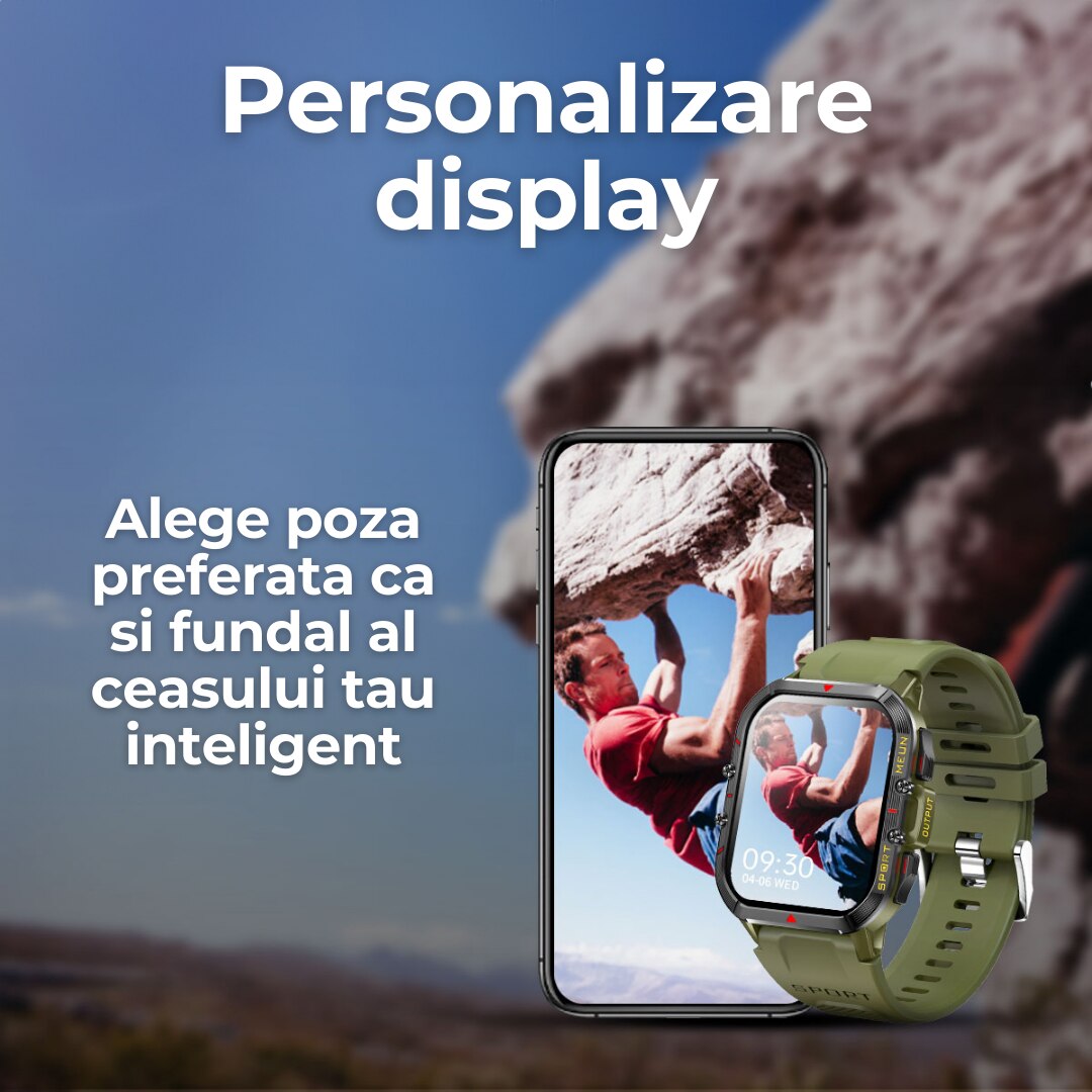 Ceas smartwatch TehnoLab™ Monolit, ceas inteligent fitness ...