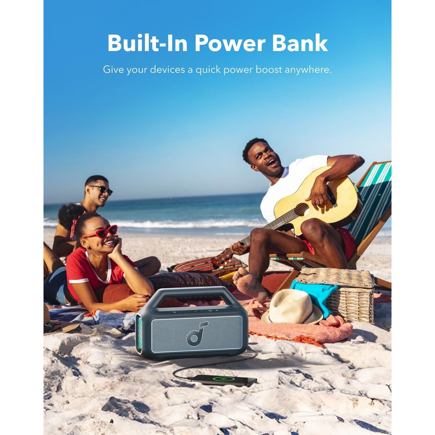 Boxa portabila Anker Soundcore Boom 2, 80W, BassUp 2.0, IPX7, Lumini ...