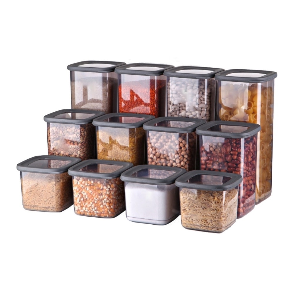 Set 12 Cutii alimente (4X500 ml, 4X1200 ml, 4X1750 ml), Antracit ...