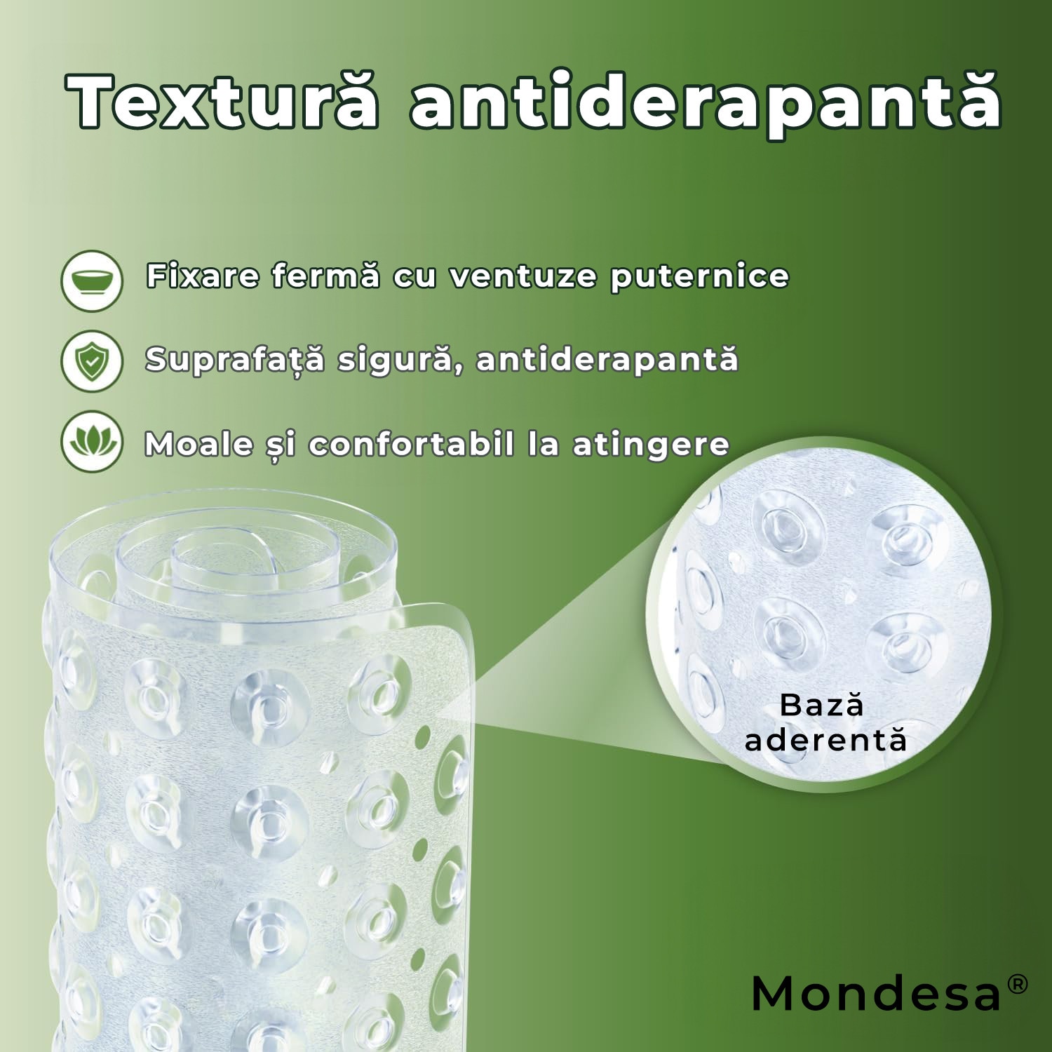 Covoras de Baie Anti-Alunecare MONDESA®, 100 x 40 cm, cu 200 Ventuze de ...